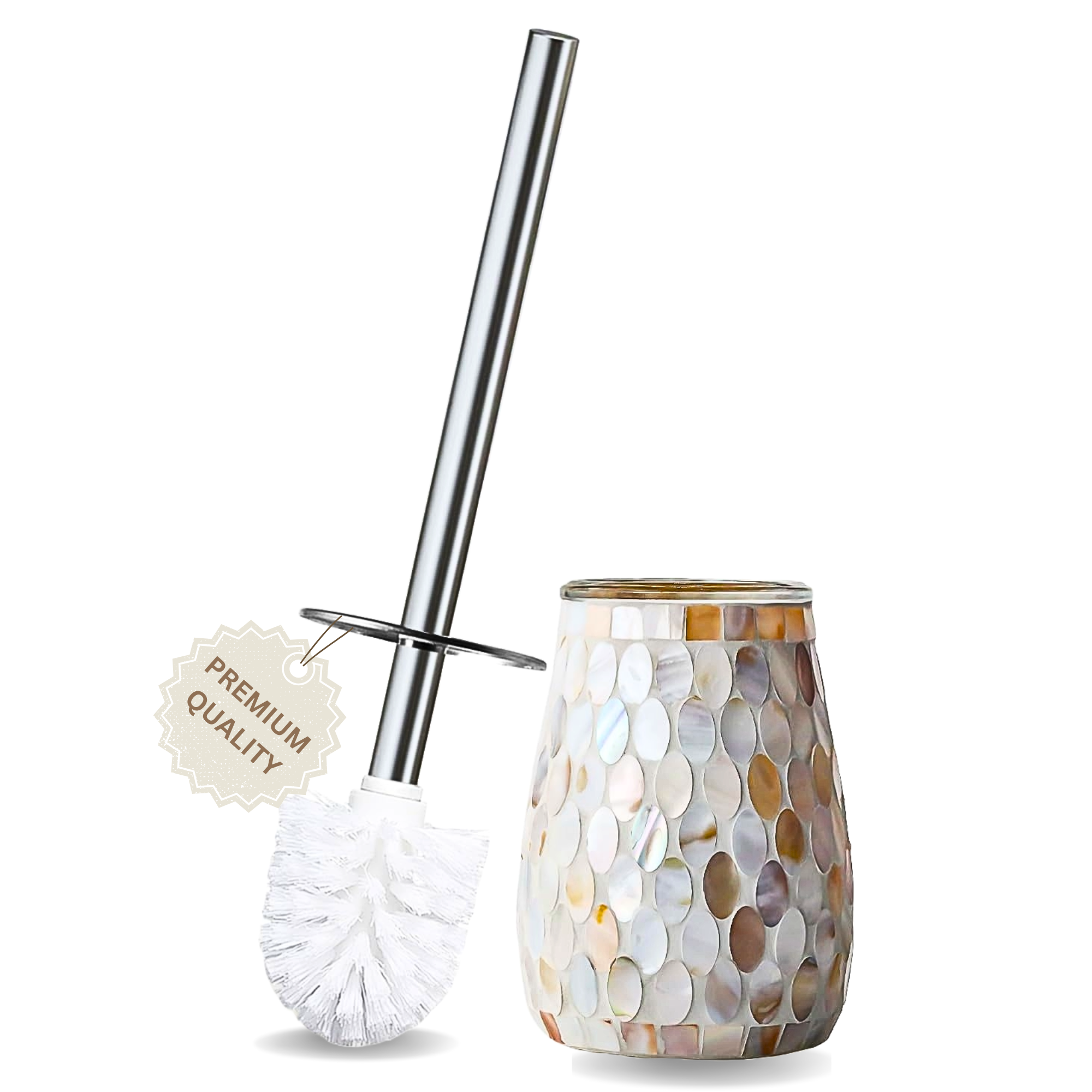 Modern Toilet Brush and Holder Set | Natural Shell Mosaic Glass | Escenzy